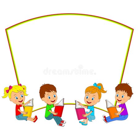 Kids read books and frame editorial stock photo. Illustration of design ...