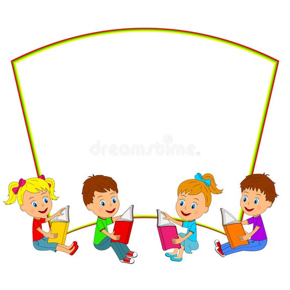 Kids read books and frame editorial stock photo. Illustration of design ...