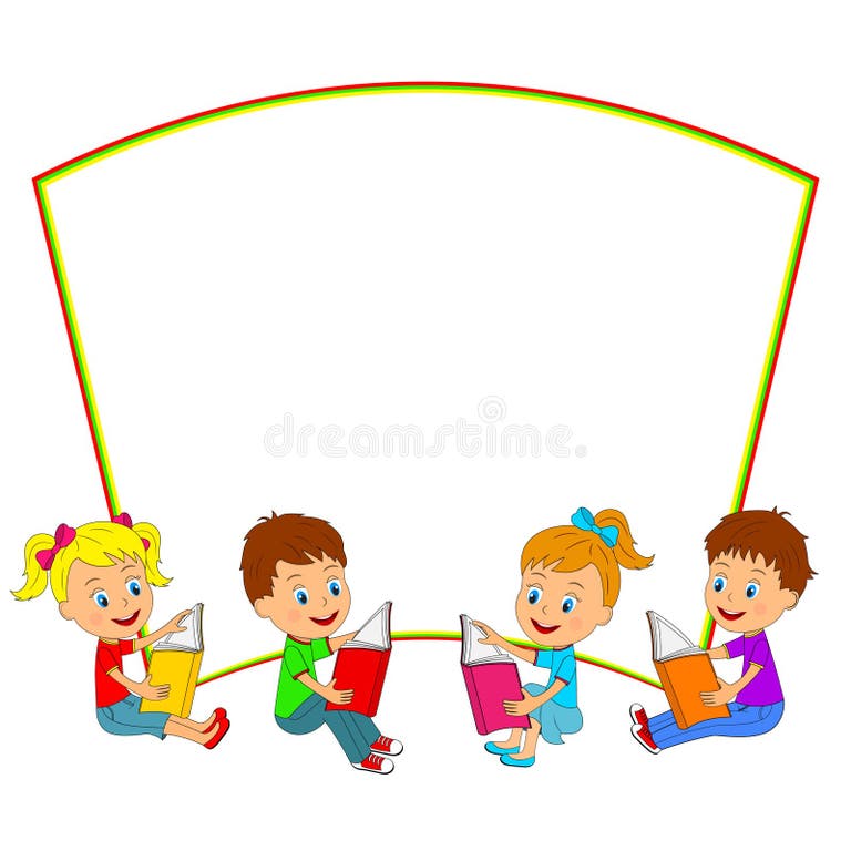 Kids read books and frame editorial stock photo. Illustration of design ...