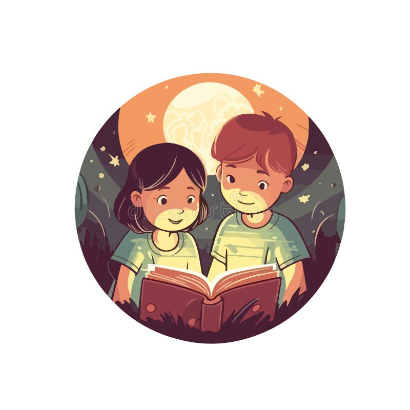 Kids Read Story Book Illustration Stock Vector - Illustration of home ...