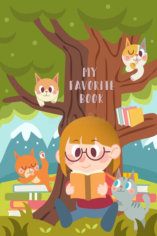 Reading with a Cat Illustration Stock Vector - Illustration of school ...