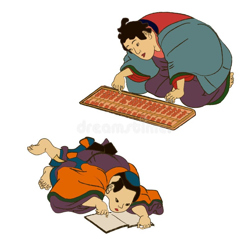 Kids Reading Book, Learning and Caltulating Maths Vector Illustration ...