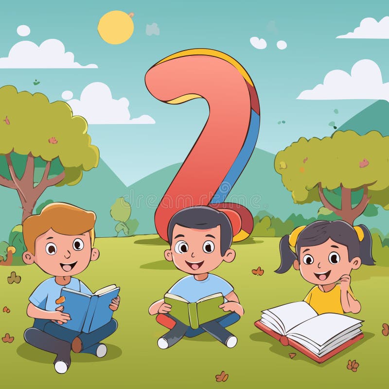 Kids Reading Book in the Park. Vector Illustration Stock Vector ...