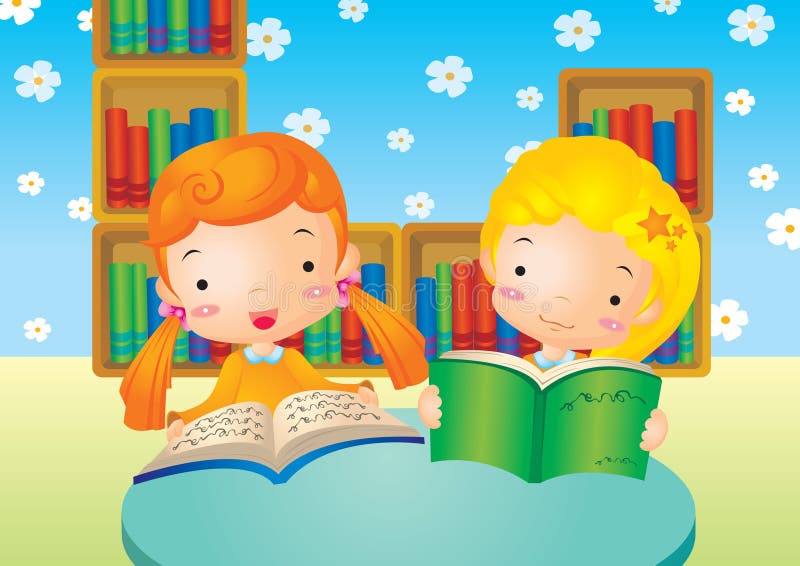 Kids Reading a Book. Vector Illustration Decorative Design Stock Vector ...