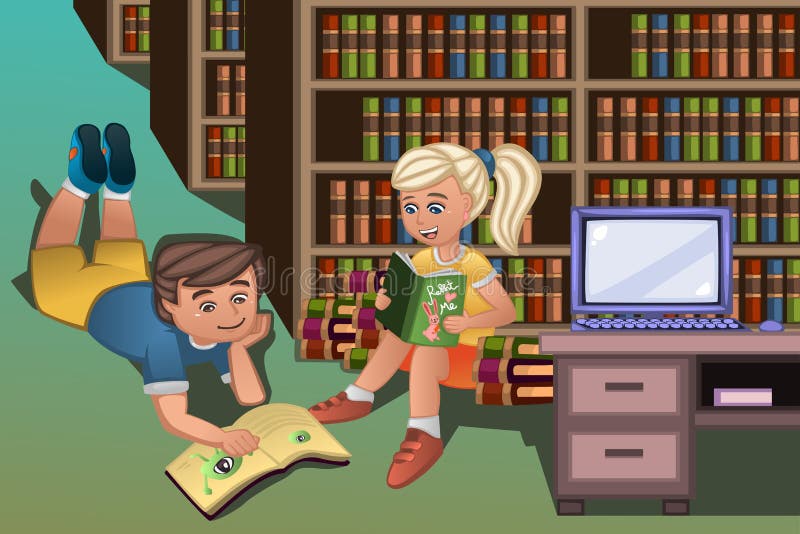 Kids Checking Out Books in the Library Stock Vector - Illustration of ...