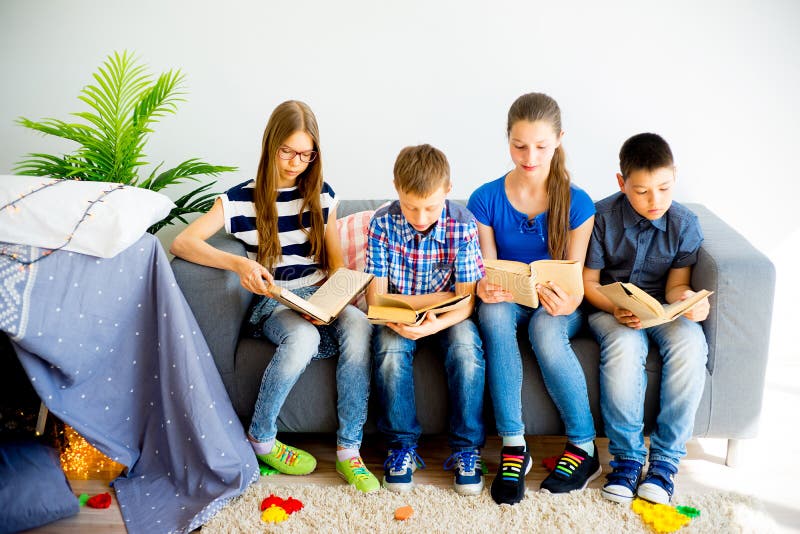 Kids reading books stock photo. Image of people, indoors - 97172268