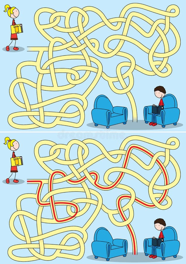 Kids reading maze stock illustration. Illustration of reading - 130373813