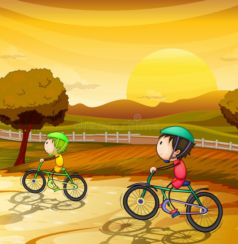 Kids riding bicycle stock illustration. Illustration of bicylce - 27483349