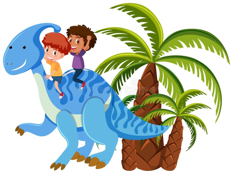 Kids riding a dinosaur stock vector. Illustration of dinosaur - 149493918