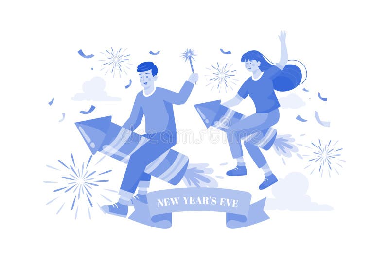 The Kids Riding New Year S Fireworks Stock Vector - Illustration of ...