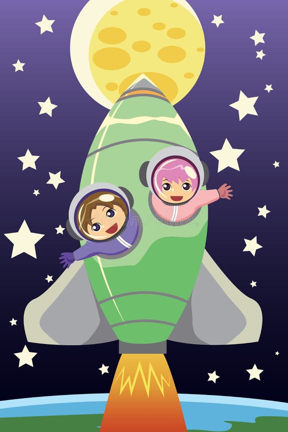 Kids riding on a rocket stock vector. Illustration of playing - 46730632