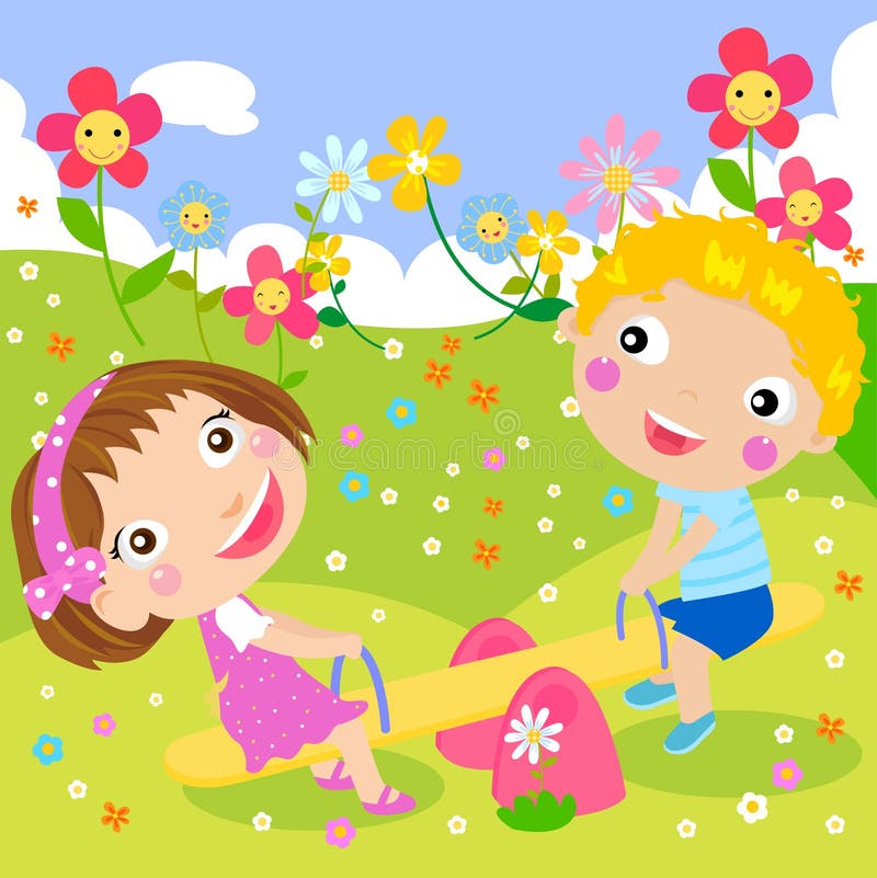 Little girls on swing stock illustration. Illustration of playful ...