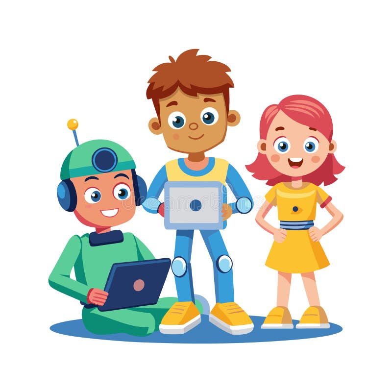 Kids and Robot Team Learning, Studying with Tablets, Coding and ...