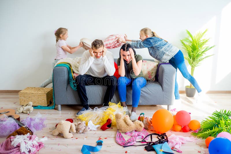 Kids romping at home stock image. Image of carpet, disorder - 95090163