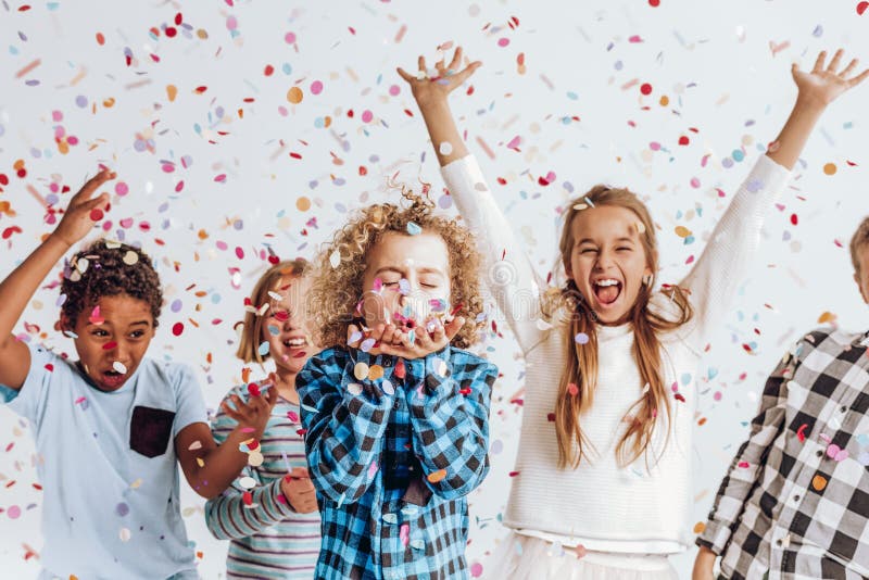 Kids in a Room Full of Confetti Stock Image - Image of entertainment ...