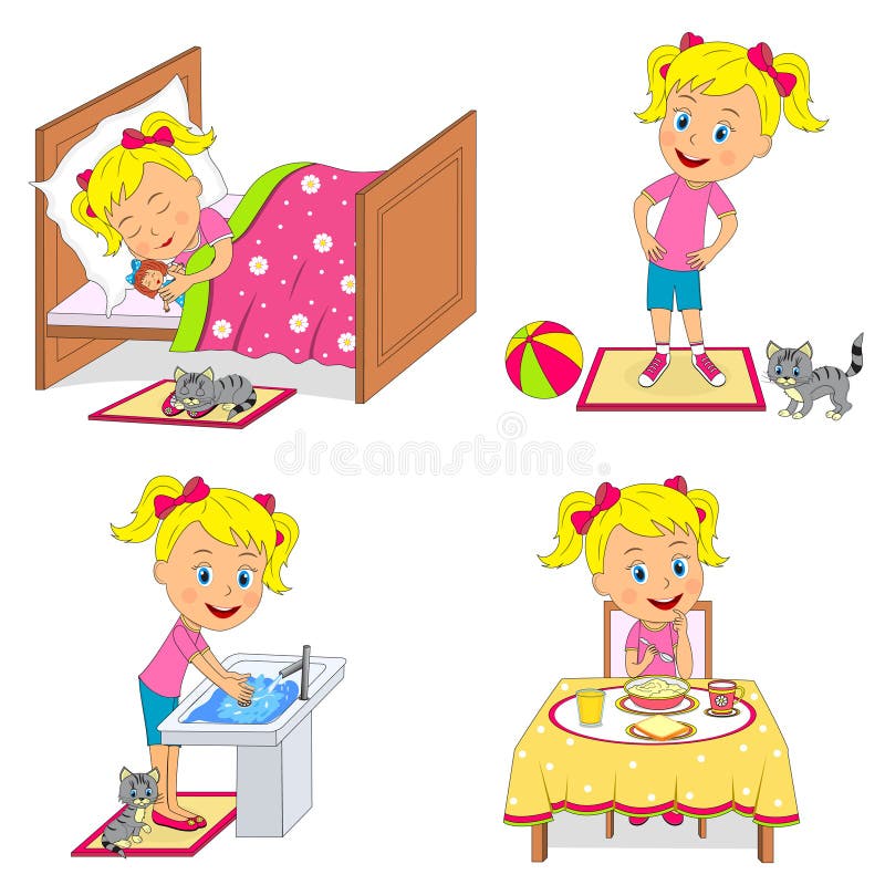 Kids daily routine stock vector. Illustration of waking - 90269534