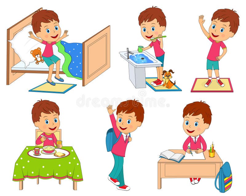 Kids Everyday Activities Vector Set Children daily Activity Routine in ...