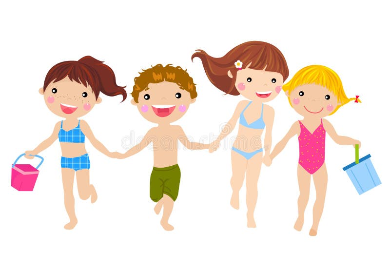 Kids running on the beach stock vector. Illustration of leisure - 48730987