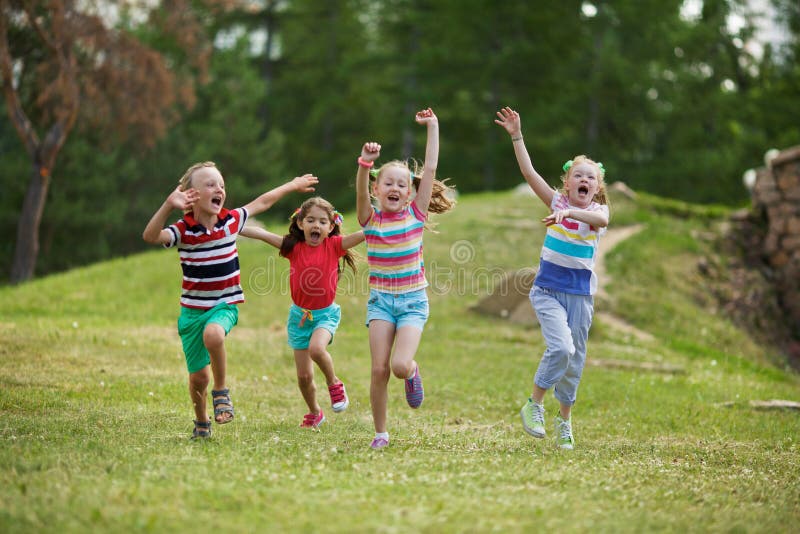 Kids running stock image. Image of summer, happy, outdoor - 76565479