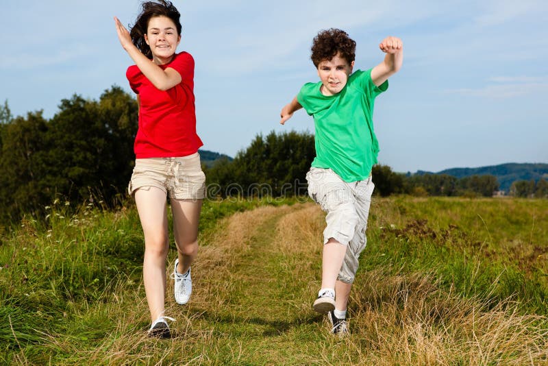 Kids Running, Jumping Outdoor Stock Photo - Image of boys, family: 21112998