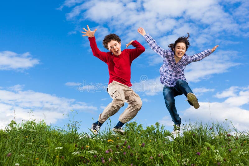 Kids Running, Jumping Outdoor Stock Image - Image of energy, girls ...
