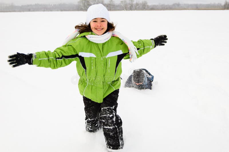 Kids Running on Snowy Field Stock Photo - Image of play, person: 80970314