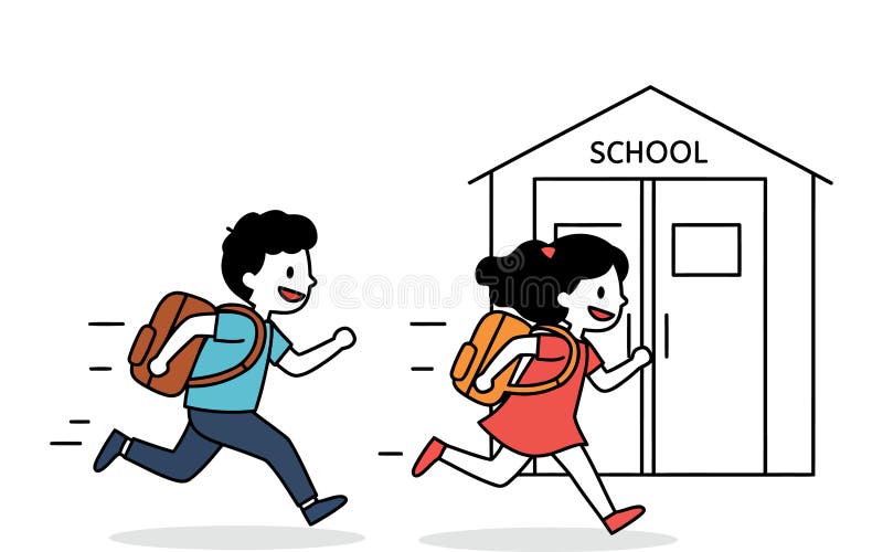 Kids Running To School Illustration, Back To School Excitement ...