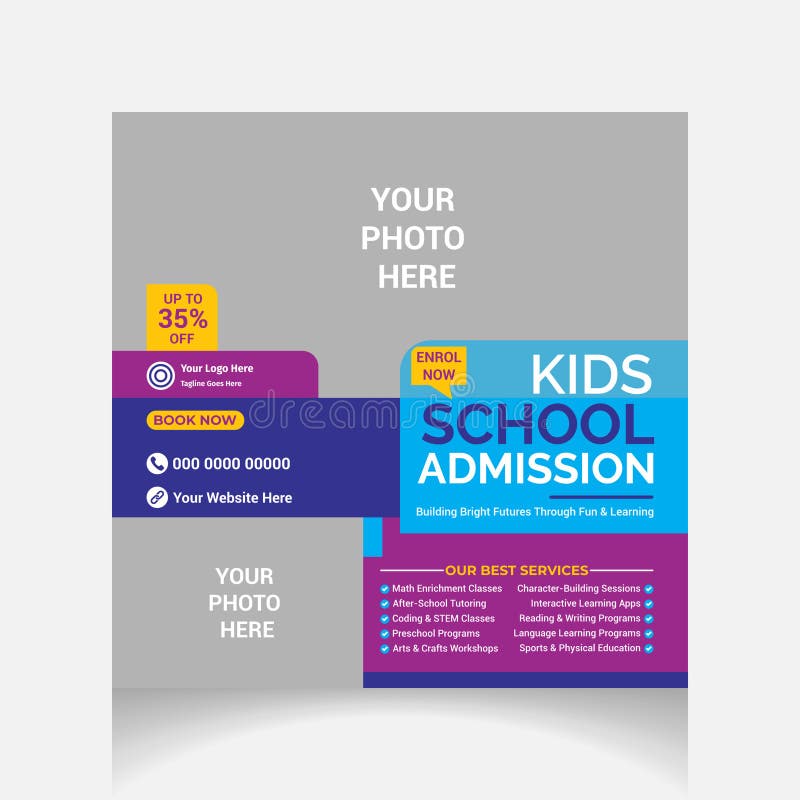Kids School Admission Social Media Post Design Stock Vector ...