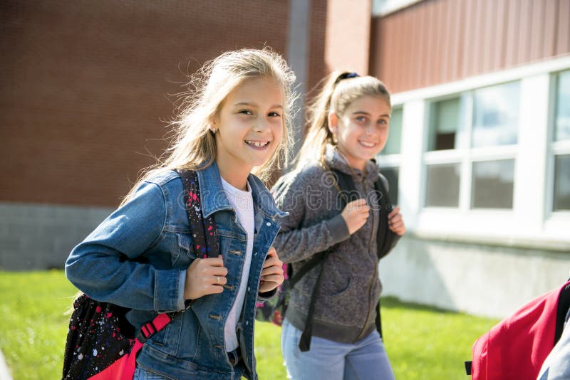 Two Kids on the School Background Having Fun Stock Photo - Image of ...