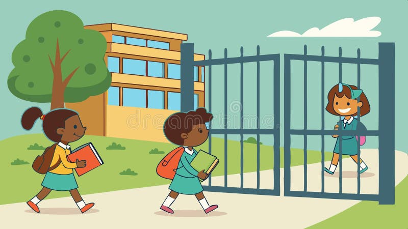 Kids at School Gate, Education and Learning Environment Vector Design ...