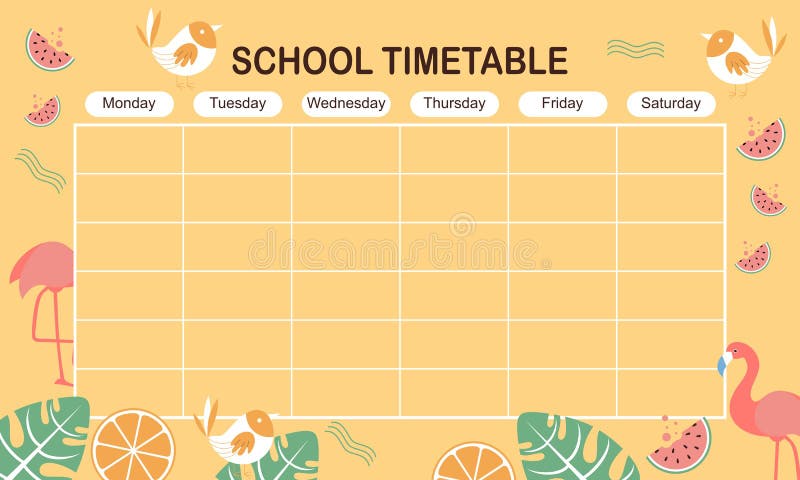 Kids School Planner Grafis. School Timetable for Student Stock Vector ...