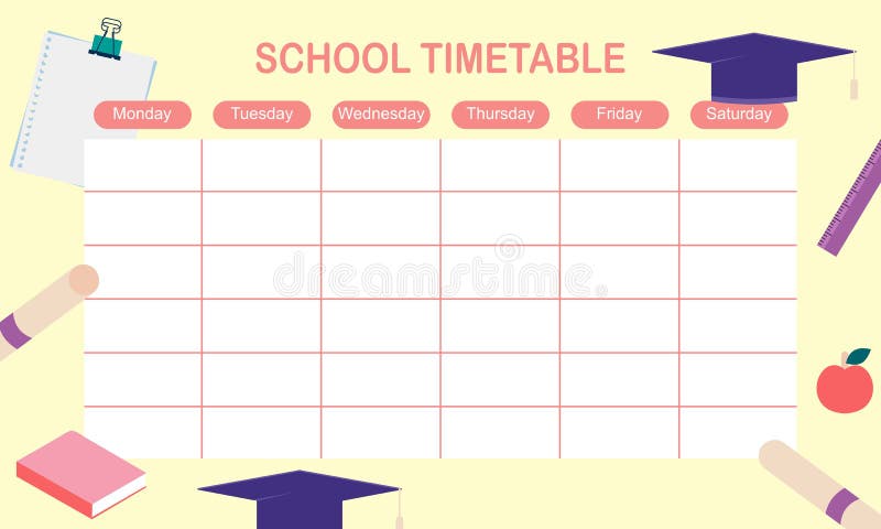 Kids School Planner Grafis. School Timetable for Student Stock Vector ...
