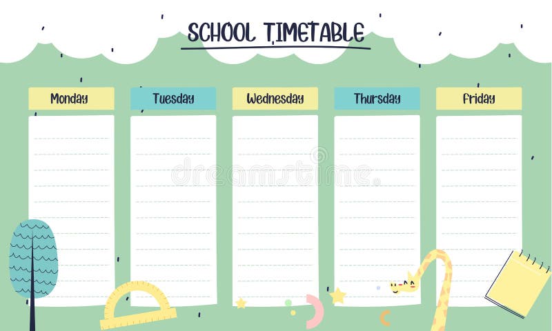 Kids School Planner Grafis. School Timetable for Student Stock Vector ...