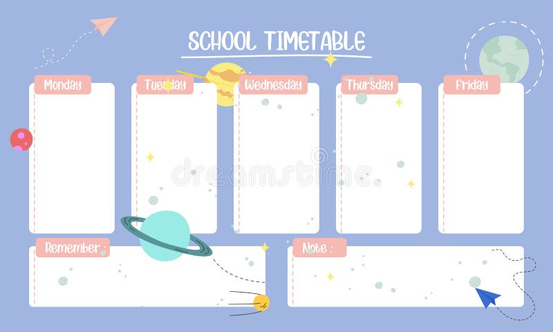 Kids School Planner Grafis. School Timetable for Student Stock Vector ...