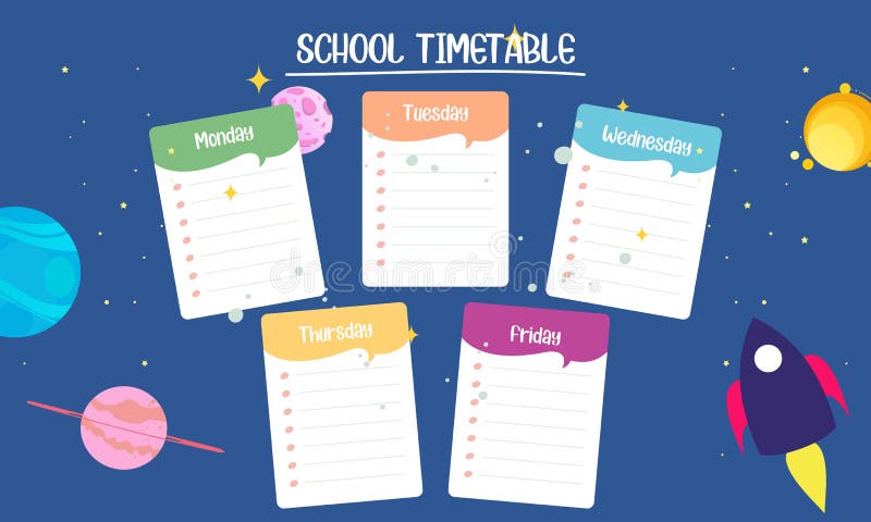 Kids School Planner Grafis. School Timetable for Student Stock Vector ...