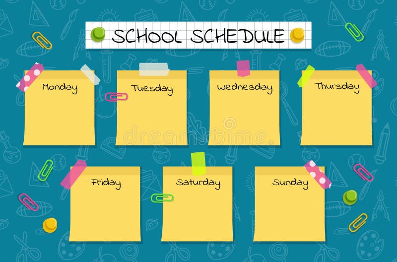 Kids School Schedule. daily Study Plan on Timetable. Childish Note ...