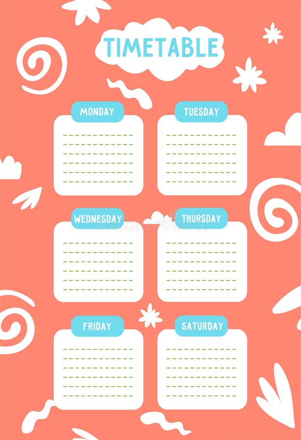 Kids School Timetable Template Stock Vector - Illustration of blank ...