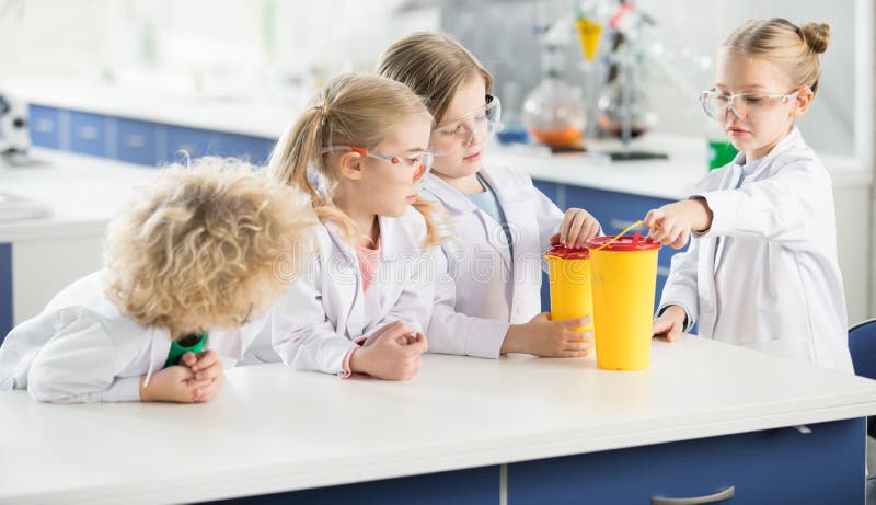 Kids in Science Laboratory Making Experiment Stock Image - Image of ...