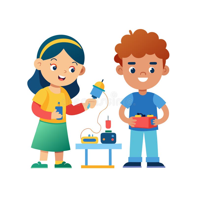 Kids Science Project: Children Conducting Experiment with Electronic ...