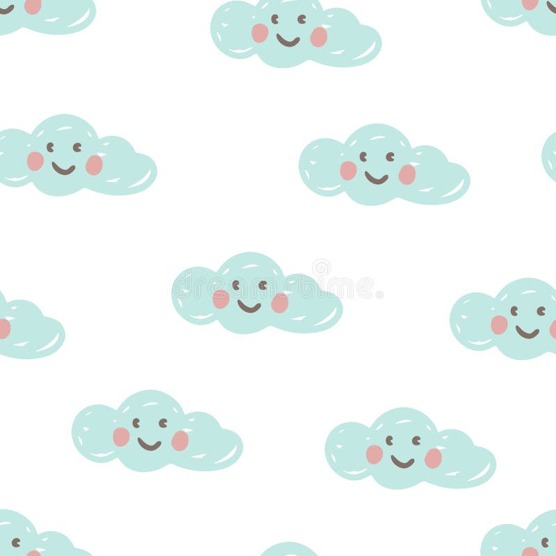 Kids Seamless Design Hand Drawn Smiling Clouds in a Playful Pattern on ...