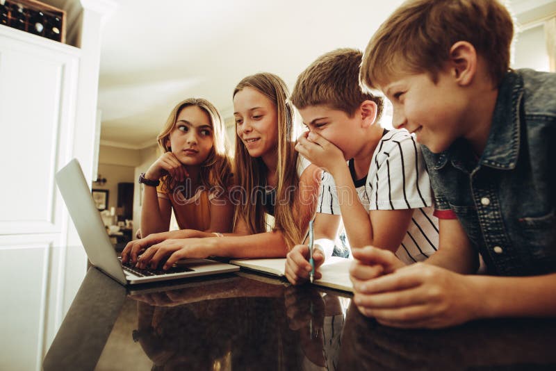 Kids Sharing Knowledge Using Technology Stock Photo - Image of internet ...