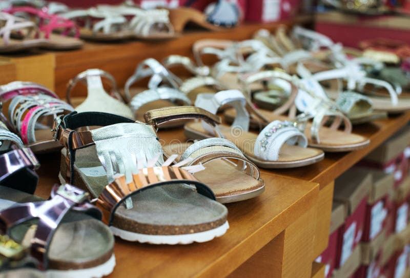 Kids shoes in shop. stock image. Image of leather, merchandise - 79931087