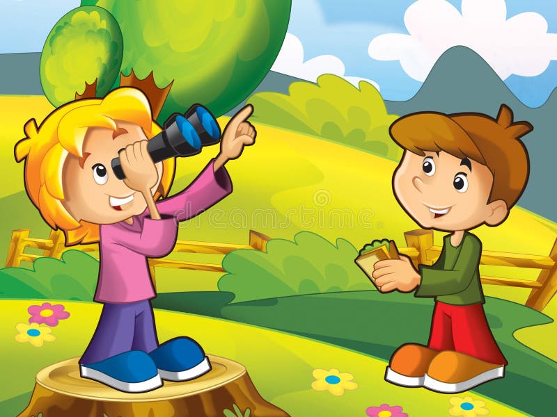 Kids sightseeing stock illustration. Illustration of girls - 28974780