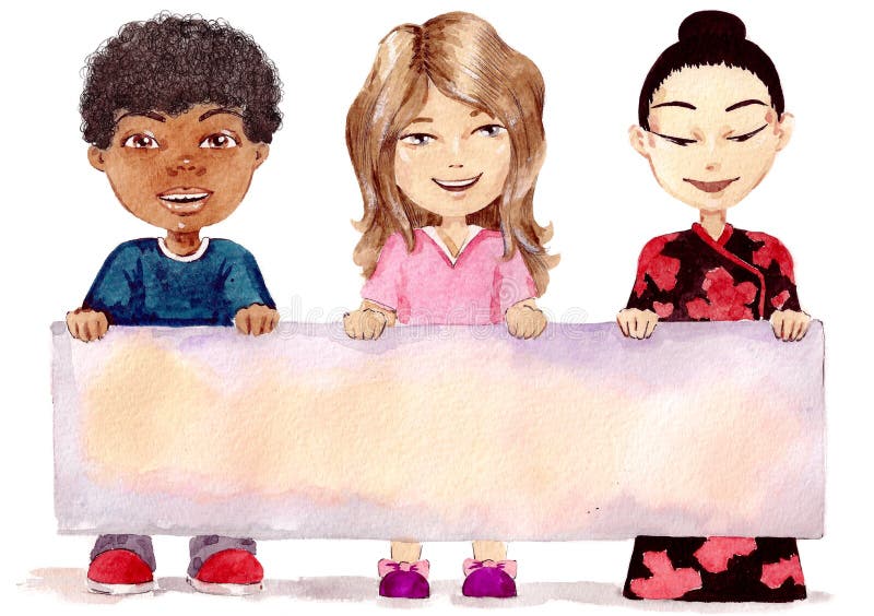 Kids with signs stock illustration. Illustration of ethnicity - 22929888