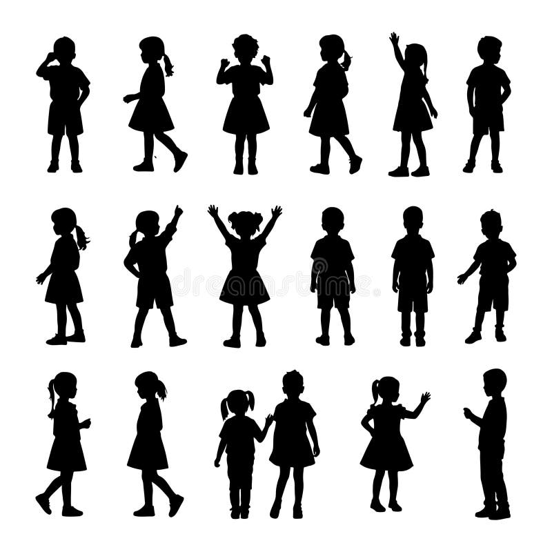 Kids Silhouette Vector Illustration Showing Multiple Children in ...