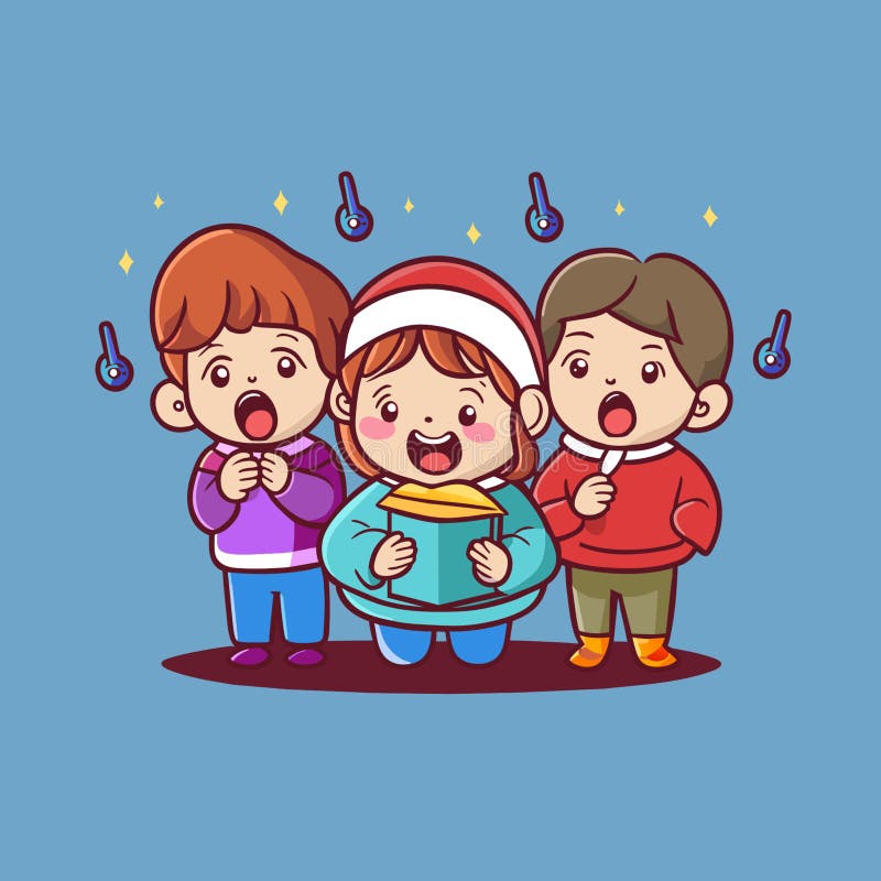 Kids Singing a Christmas Carol Illustration Stock Vector - Illustration ...