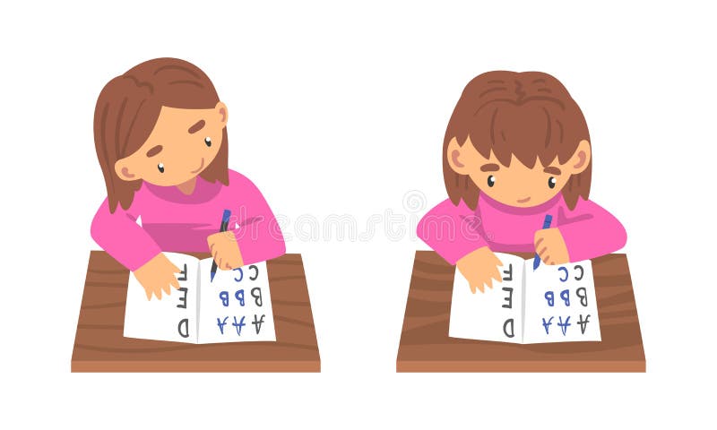 Kids Sitting at Desk and Writing Letters in Notebook Studying Alphabet ...