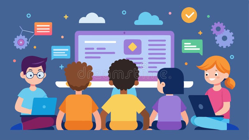 Kids Sitting in Front of a Large Screen Following Along with a Tutorial ...