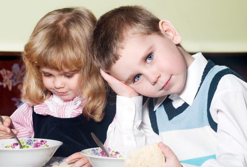 Kids Sitting at Table during a Dinner Stock Image - Image of food ...