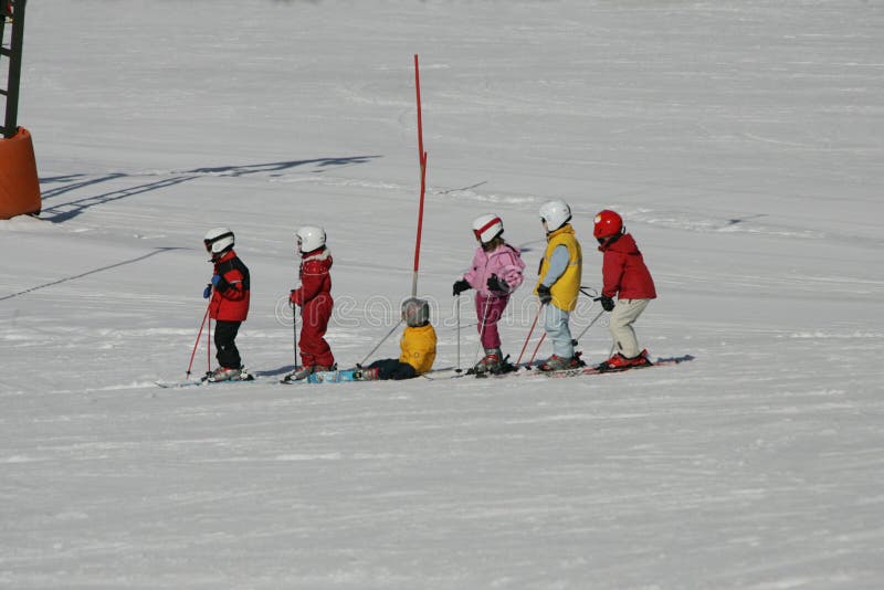 Kids on ski run stock image. Image of helmet, winter, cold - 2079043